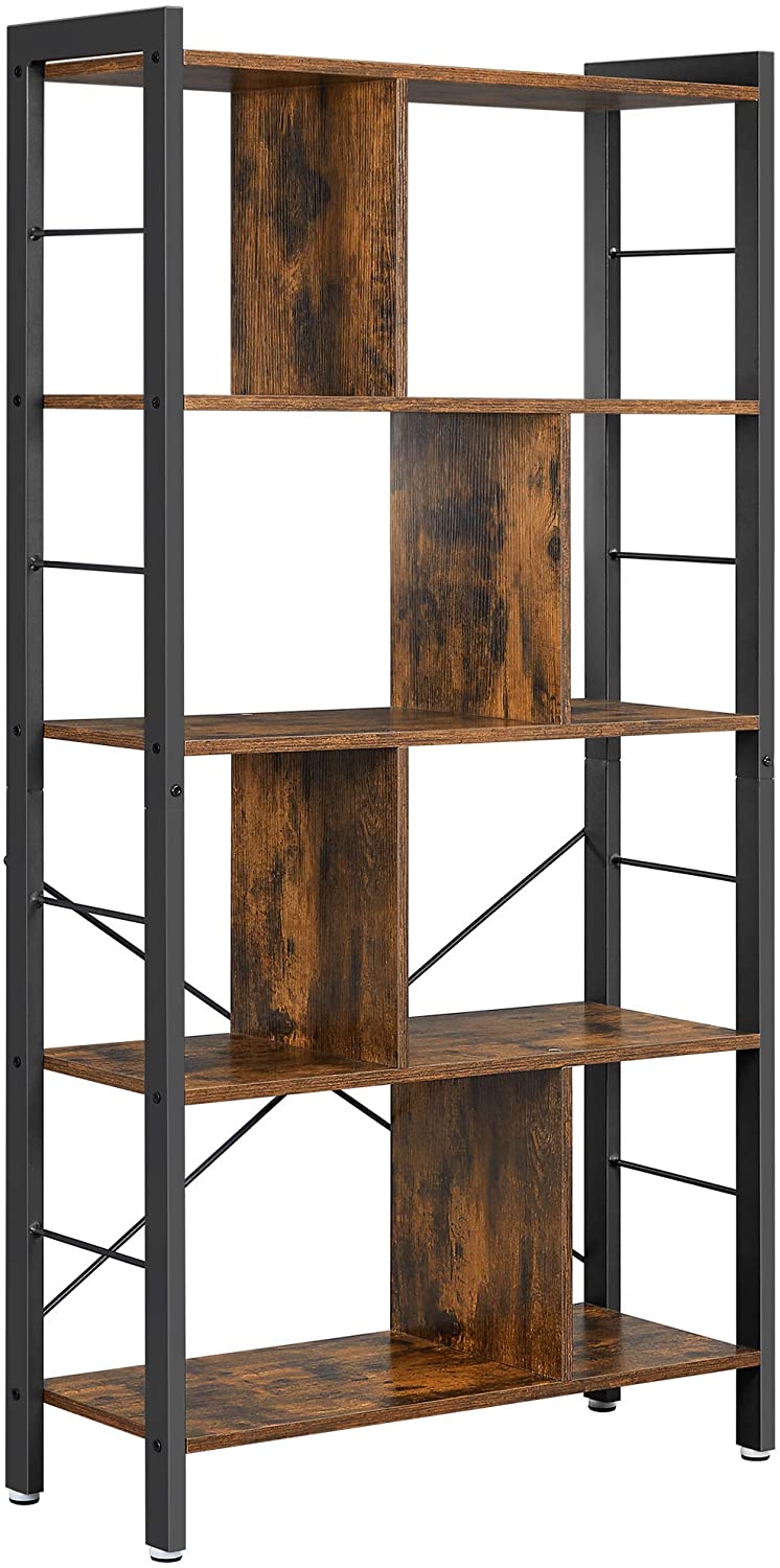 4-Tier Industrial Bookshelf Stable Iron Frame, Rustic Brown – The Urban ...