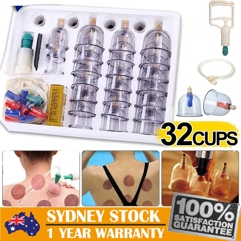 32 Cups Vacuum Cupping Set Massage Kit Acupuncture Suction Massager Pa ...