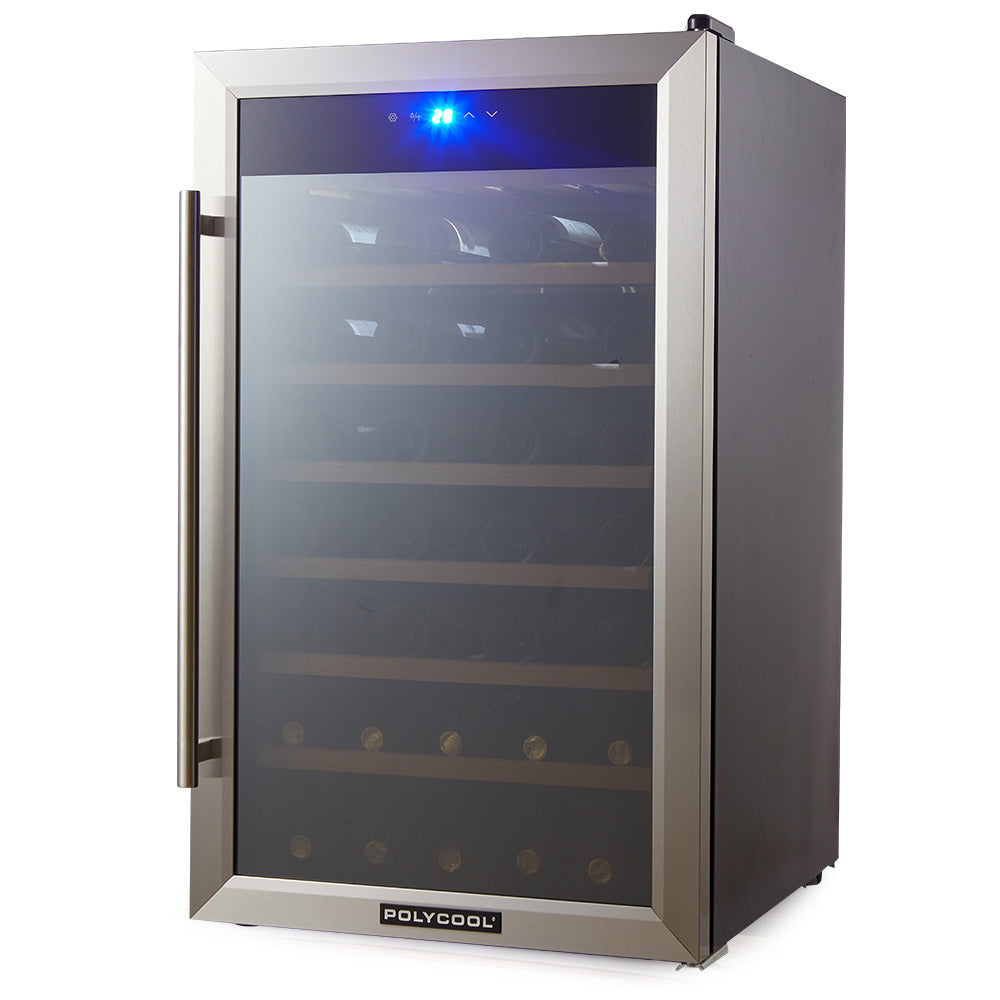 POLYCOOL 51 Bottle Wine Bar Fridge, Under Bench, Glass Door w/ Stainle ...